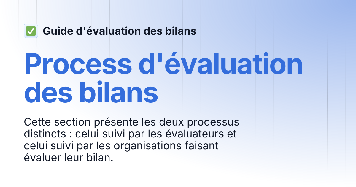 Process d'évaluation des bilans | Guide d'évaluation des bilans